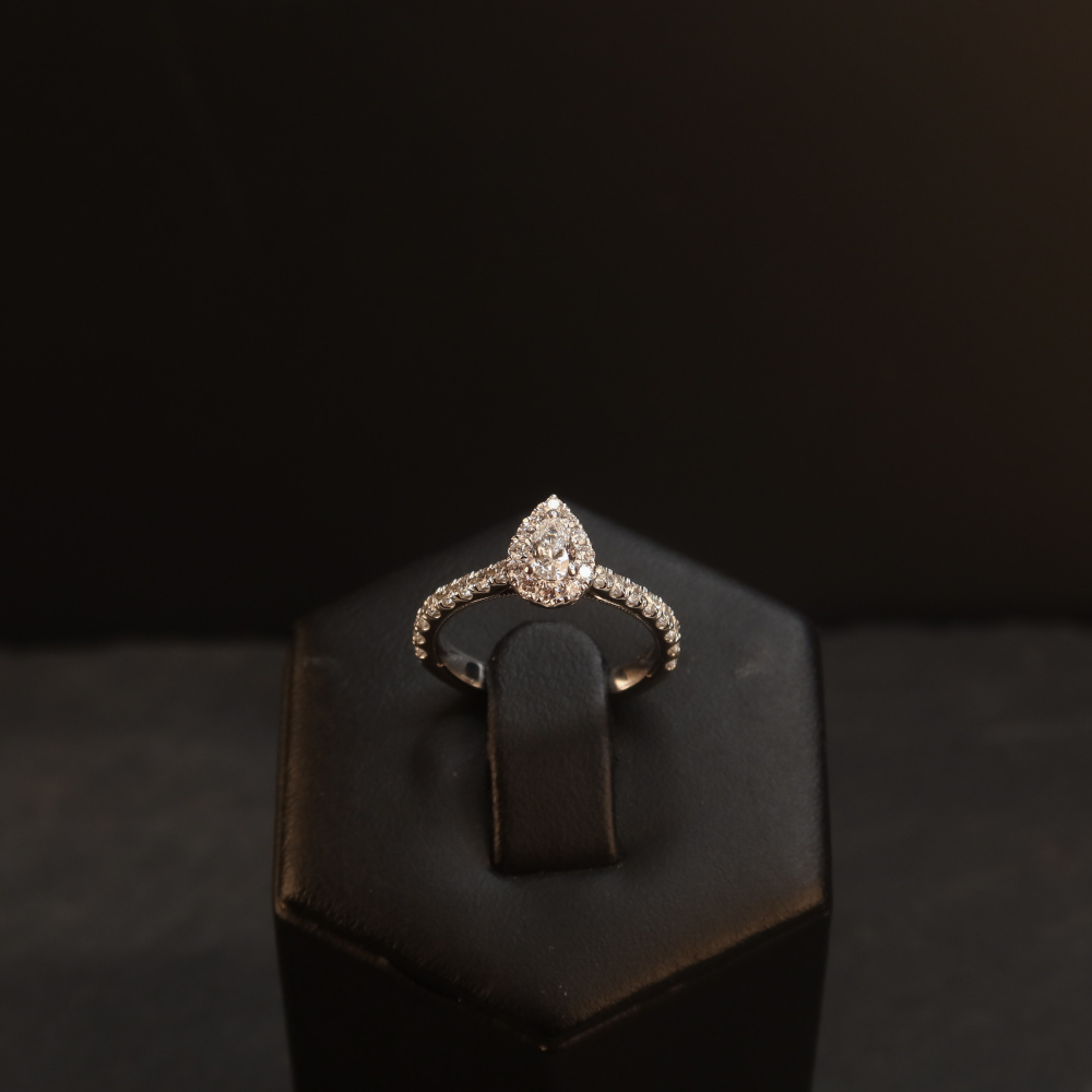 Platinum Engagement Single Halo Ring with Center Pear Diamond