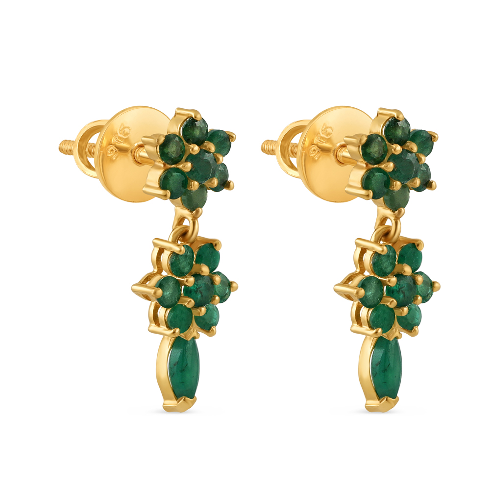 22ct Gold Drop Earring with Emerald Stone | PureJewels UK
